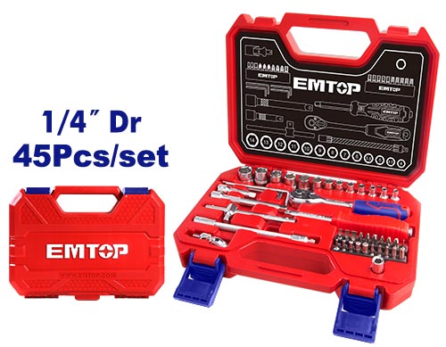 EMTOP Hand Tools 45 Pcs 1/4" socket set ESKT14451
